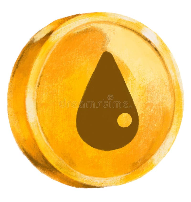 Gold Coin with Symbol Water Element Hand Drawn Illustration Stock ...