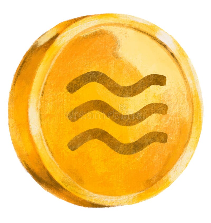 Gold Coin with Symbol Wind Element Hand Drawn Illustration Stock ...