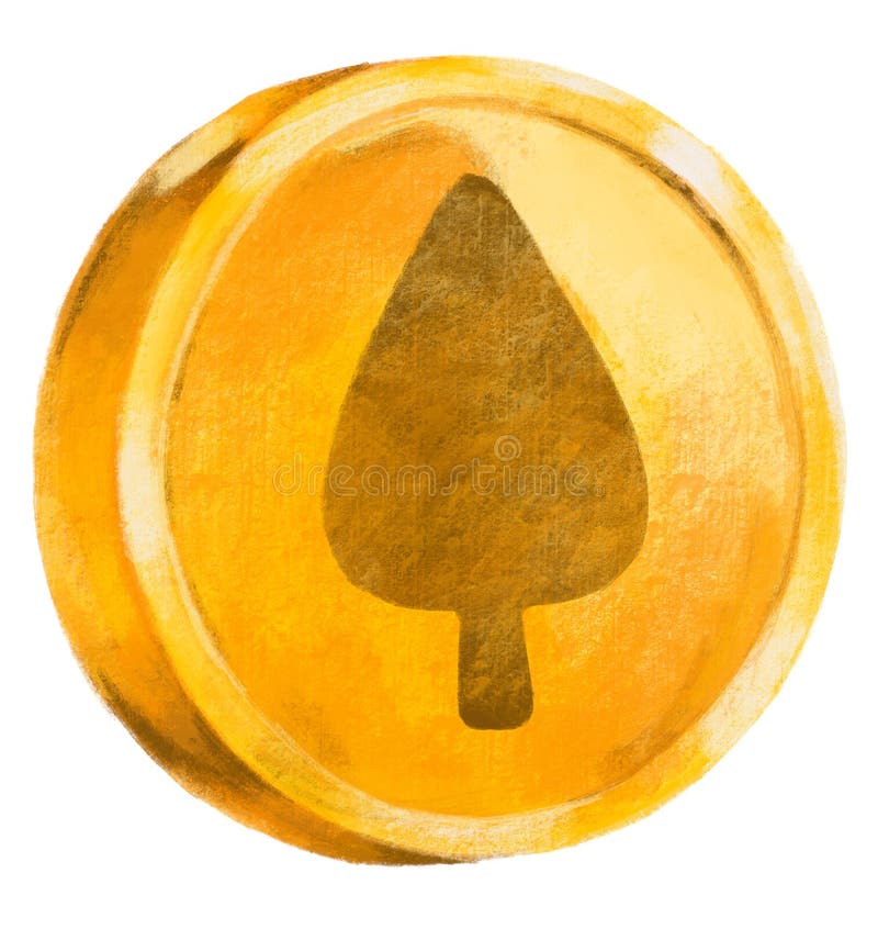 Gold Coin with Symbol Wood Tree Element Hand Drawn Illustration Stock ...