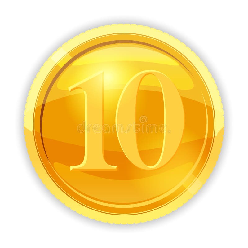 Gold Coin, Value 10, Vector, Illustration, Cartoon Style, Isolated ...