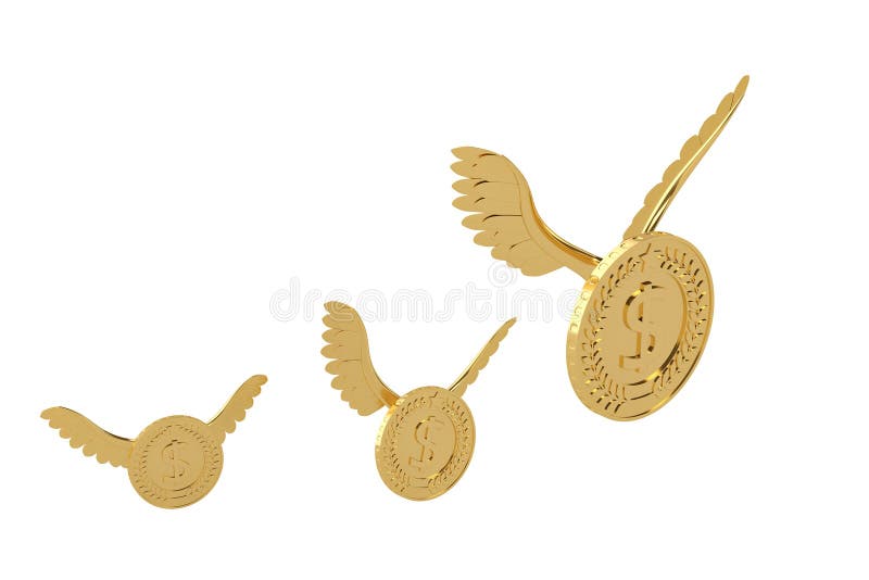 Gold Coin with Gold Wings Flying Coin.3D Illustration. Stock ...