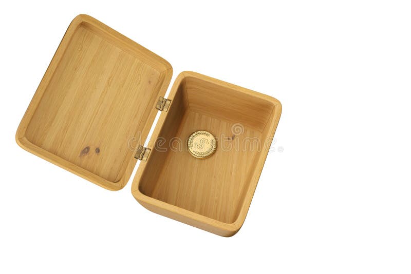Gold Coin on Wood Box.3D Illustration. Stock Illustration ...