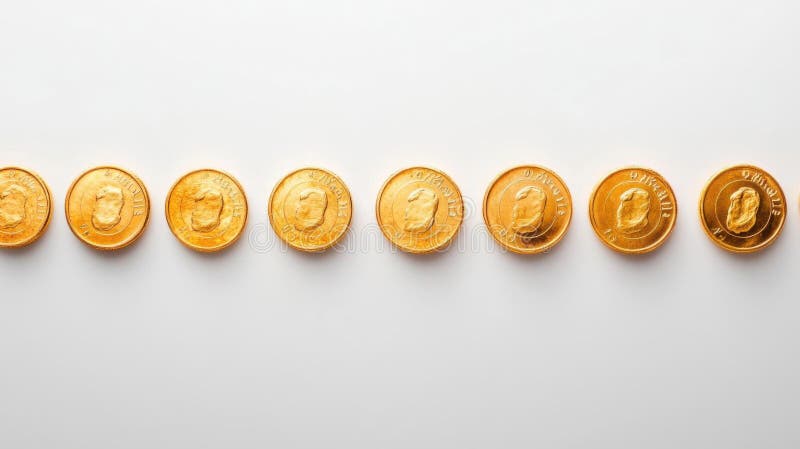 Gold Coins Aligned in a Row on White Background Stock Illustration ...