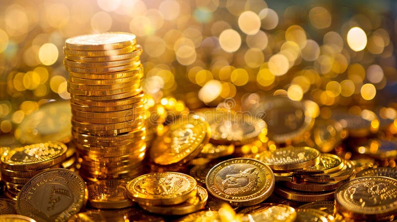 Gold Coins on a Background of Light Stock Photo - Image of handling ...