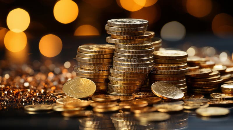 Gold Coins and Bars on a Table with Bokeh in the Back. Generative AI ...