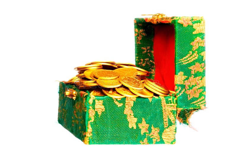 Gold coins in a box stock photo. Image of open, telling - 5631156
