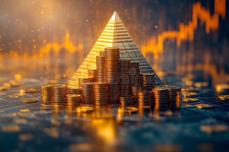 A Dynamic Background Featuring a Pyramid of Gold Coins and Bullion Bars Placed Over a Financial ...