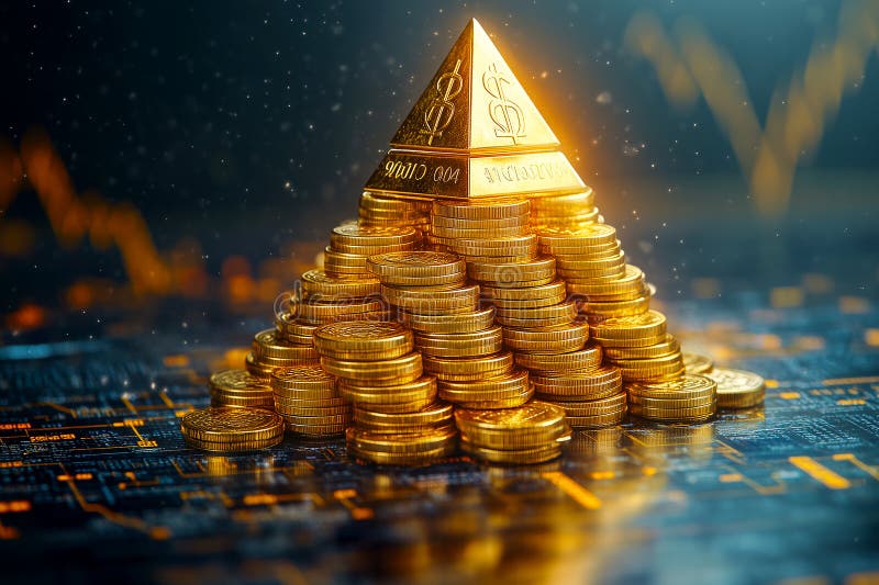 A Dynamic Background Featuring a Pyramid of Gold Coins and Bullion Bars Placed Over a Financial ...