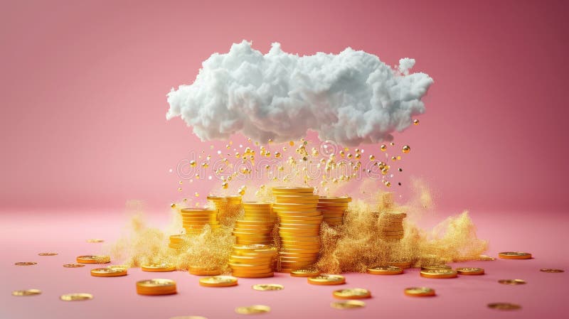 Gold Coins Cascade from a Whimsical Cloud in a Playful Display of ...