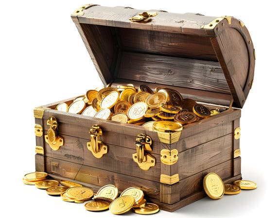 Gold coins in a chest stock photo. Image of wooden, finance - 320483038