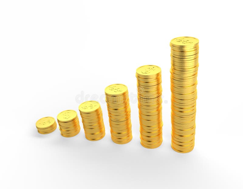Gold Coins 3D Graph with Clipping Path Stock Illustration ...