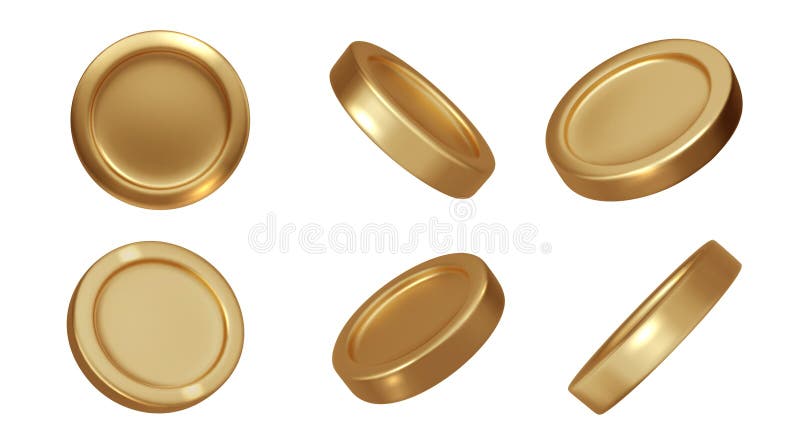 Gold Coins 3d Realistic Vector in Different Angles Isolated. Gold Metal ...