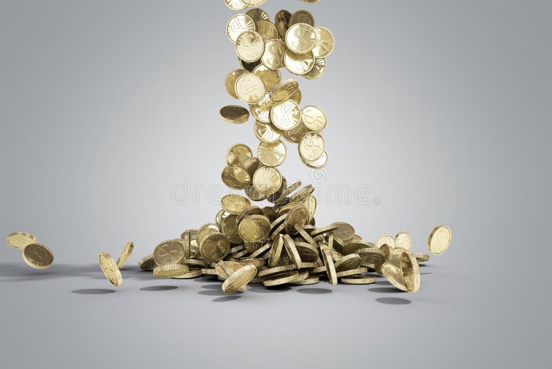 Gold Coins with Dollar Sign Fall on Graund 3d Illustration on a Grey ...
