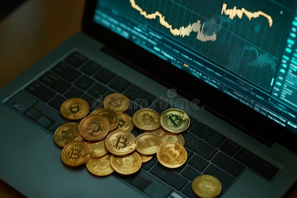 Gold Coins with an Exponential Graph: Technology and Wealth Stock Image ...