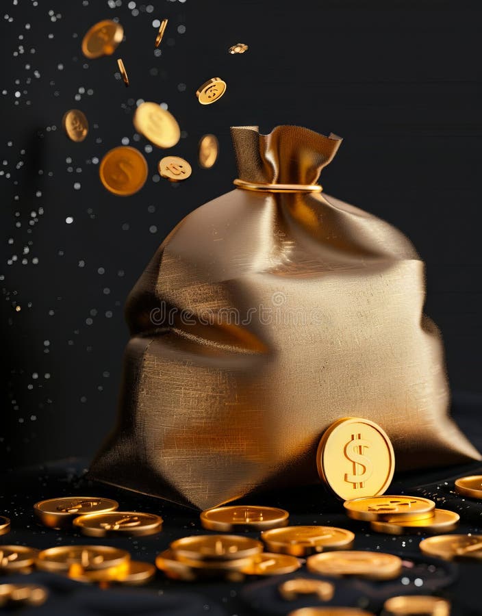 Gold Coins Falling from a Bag Stock Photo - Image of sack, coin: 323351676
