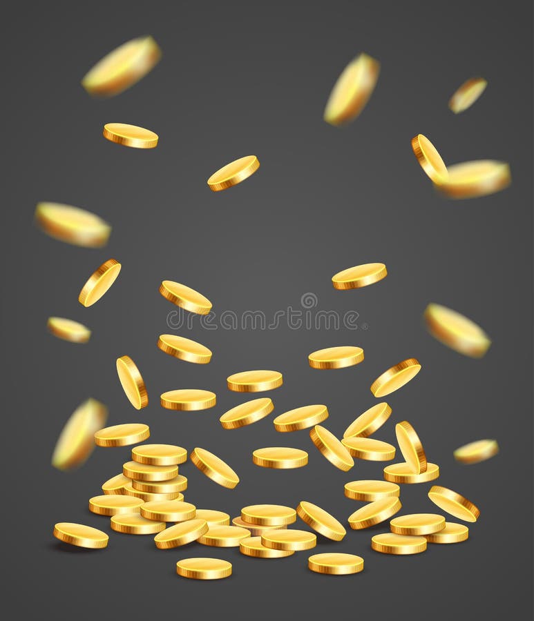 Falling Gold Coins Isolated on Black Stock Illustration - Illustration ...