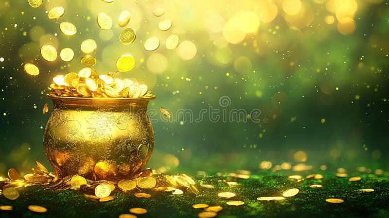 Gold Coins Falling Pot Fortune Wealth Magical Fantasy Stock Photos ...