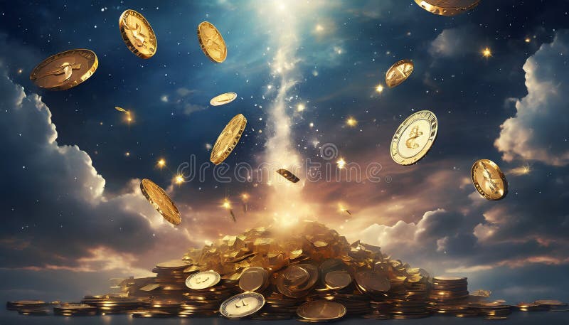 Gold Coins Falling from the Sky Stock Illustration - Illustration of ...