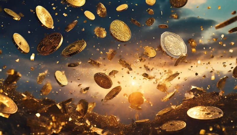 Gold Coins Falling from the Sky Stock Illustration - Illustration of ...