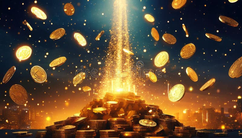 Gold Coins Falling from the Sky Stock Illustration - Illustration of ...