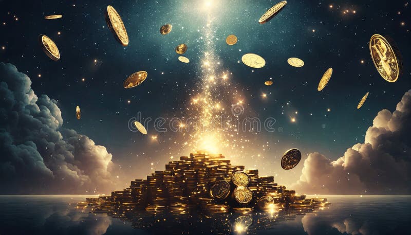 Gold Coins Falling from the Sky Stock Illustration - Illustration of ...
