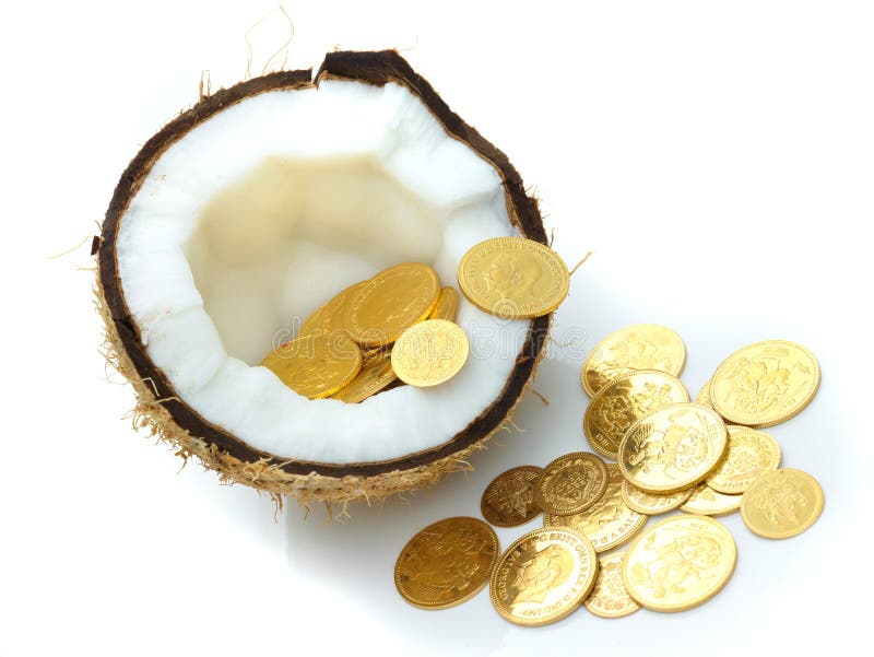 Gold Coins Kept Inside a Coconut Stock Photo - Image of wealth ...