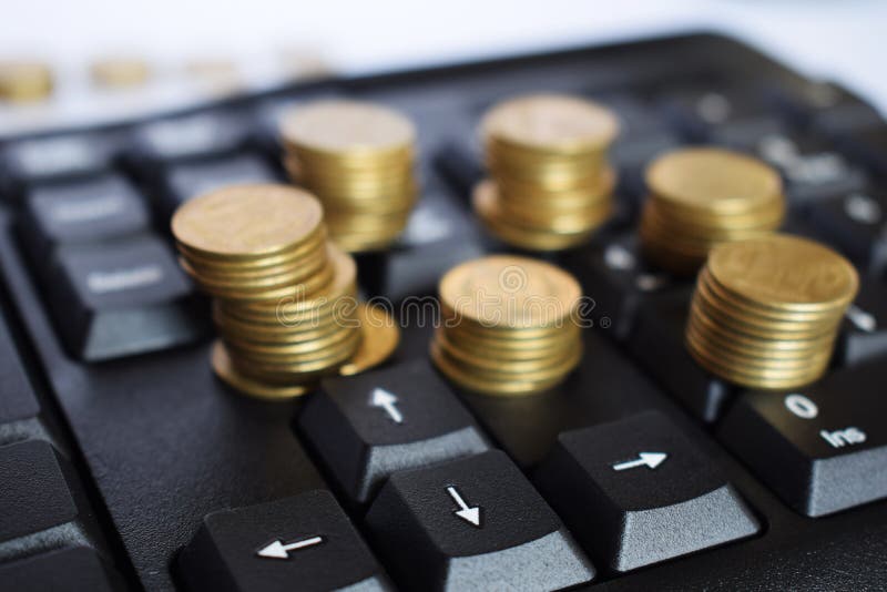 Gold Coins on the Keyboard, Business Concept Stock Photo - Image of ...