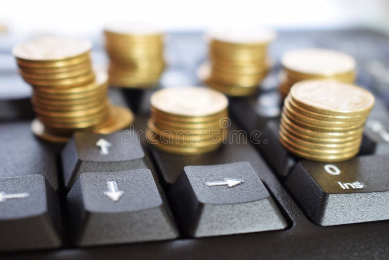 Gold Coins on the Keyboard, Business Concept Stock Image - Image of ...