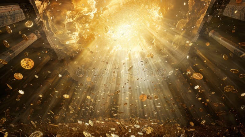 Gold Coins and Money Dropping from the Sky Stock Illustration ...