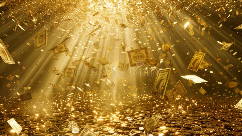 Gold Coins and Money Dropping from the Sky Stock Illustration ...