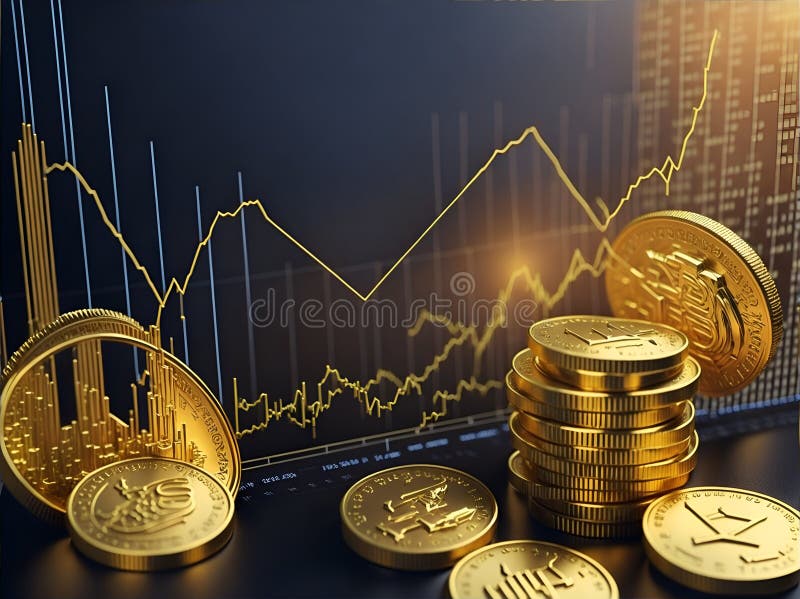 Gold Coins Next To the Stock Exchange Chart. Stock Illustration ...