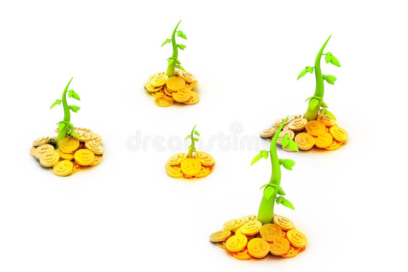 Gold Coins and plant stock illustration. Illustration of coins - 49856704