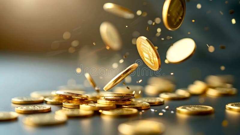 Gold Coins Rain Down from Above Stock Image - Image of banking, trading ...