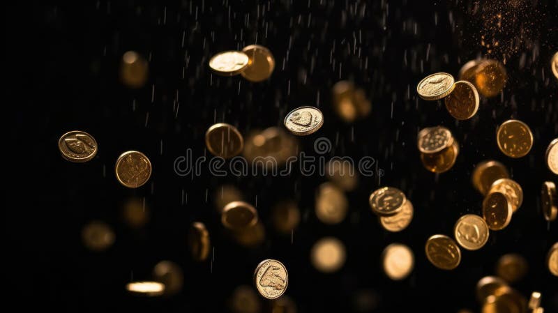 Coins Raining from Above Onto a Man with an Umbrella Stock Illustration ...