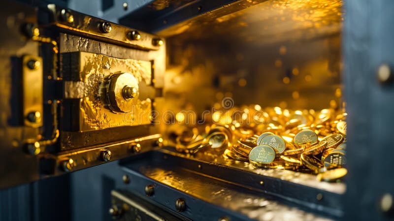 Gold coins in a safe stock photo. Image of indoor, coins - 321956074