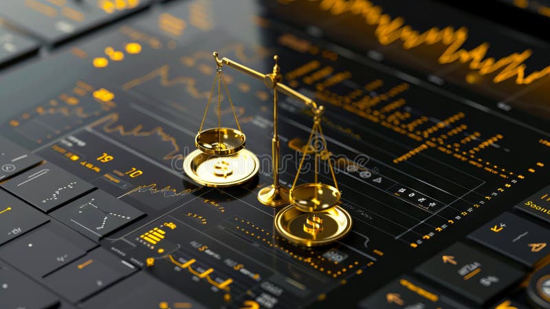 Gold Coins and a Scale on a Computer Screen Stock Photo - Image of ...