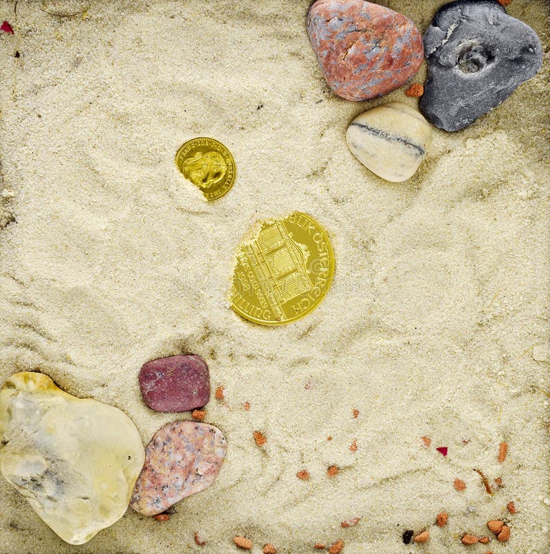 Gold sand and gold coins stock image. Image of gravel, gold - 512385