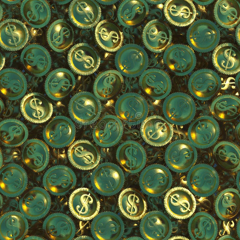 Gold Coins Seamless Tileable Pattern 3D Rendering Stock Illustration ...