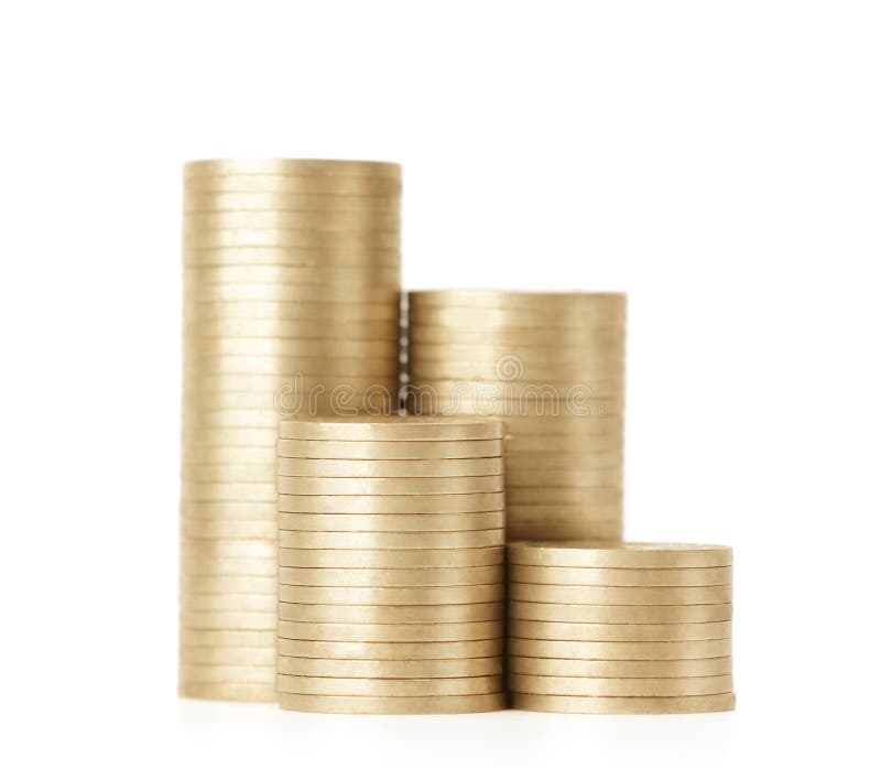 Gold Coins Set Vertically in Columns, Isolated on White Stock Image ...