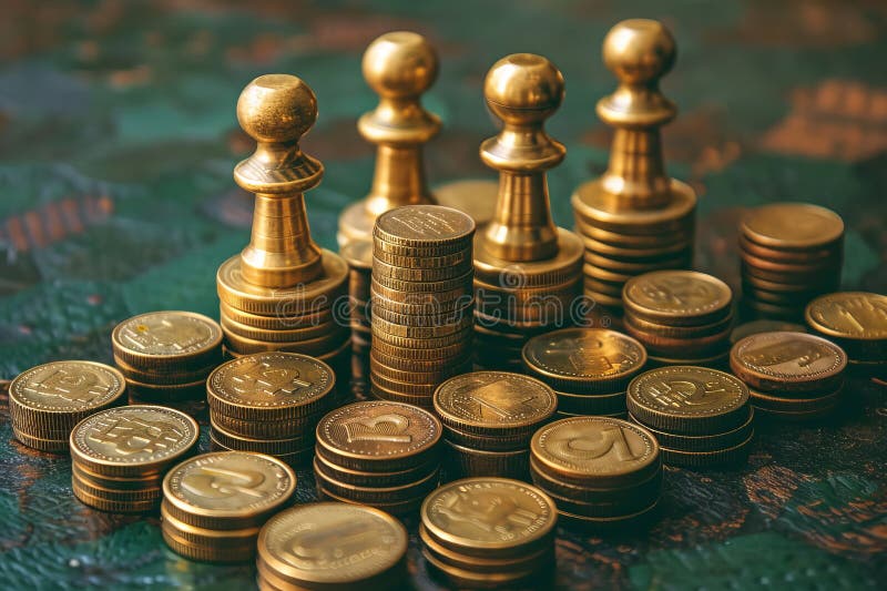 Gold Coins Stack on Chess Board. Generative AI Stock Illustration ...