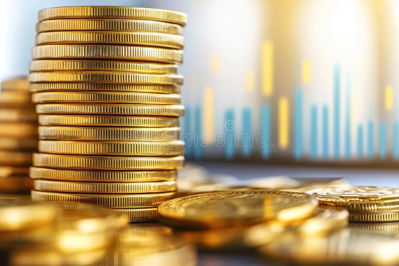 Gold Coins Stack Growing with Business Graph Increasing, Investment ...