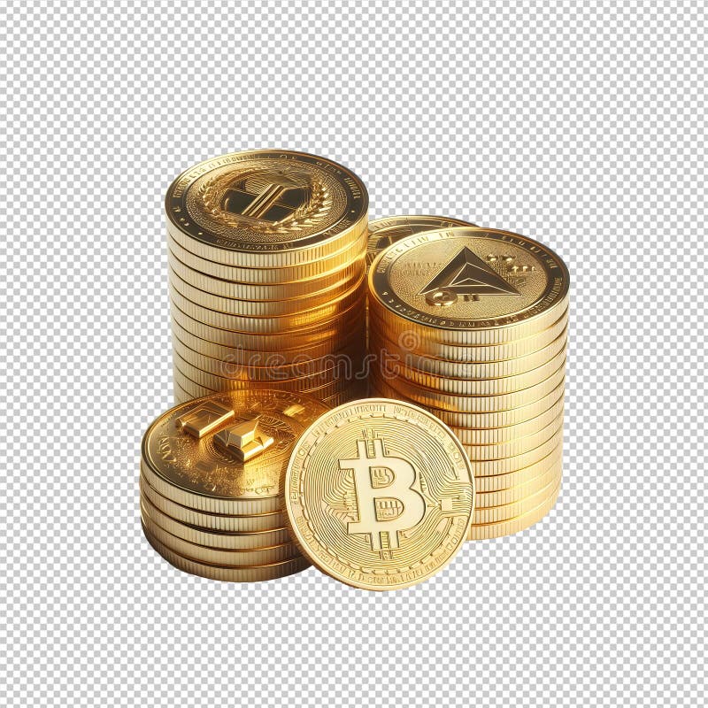 Gold Coins Stack Isolated on Transparent Background Stock Photo ...