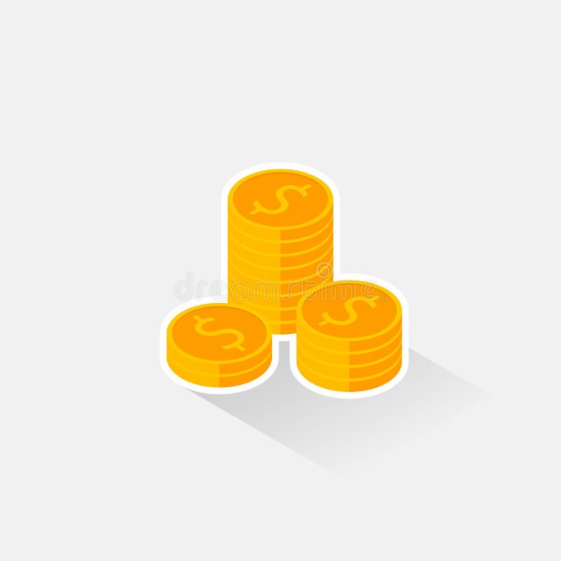 Gold Coins Stack White Stroke & Shadow Icon Vector Isometric Stock ...