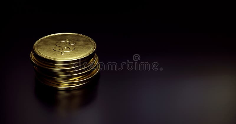 Gold Coins Stacked on Black Background. 3D Render Image Stock ...