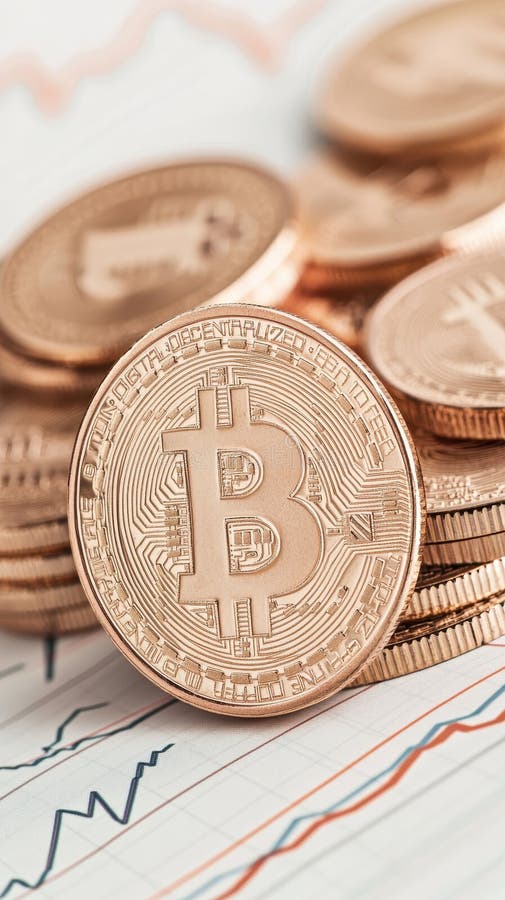 Gold Coins Stacked on Financial Graph Show Cryptocurrency Trading ...