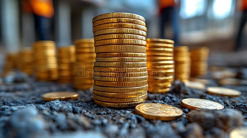Gold Coins Stacked on Ground at Construction Site Stock Illustration ...