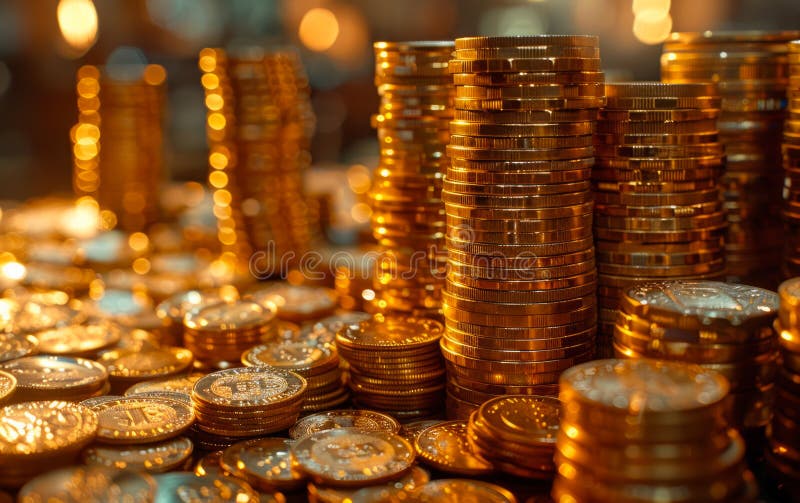 Gold Coins are Stacked in Pile Stock Photo - Image of money, success ...
