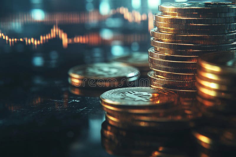 Stacks of Coins with Fluctuating Currency Chart and Digital Financial ...