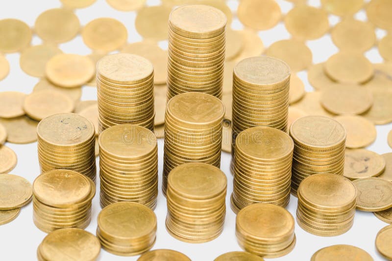 Pot of Gold with Two Stacks of Gold Coins Stock Photo - Image of piles ...