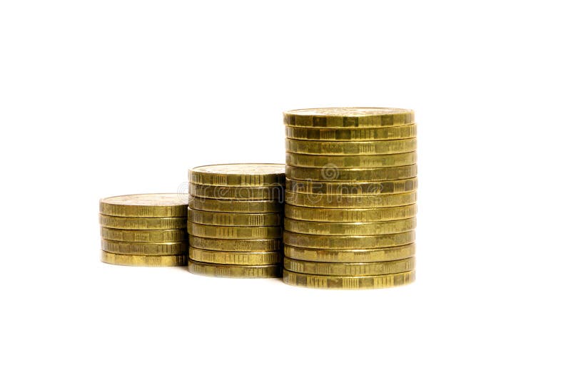 Gold Coins Stacks Isolated on White Background Stock Image - Image of ...